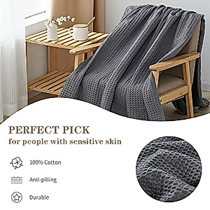 NATUREFIELD Waffle Weave Throw Blanket, 70" x 50" 100% Cotton Lightweight and Breathable Bed Throw, Soft and Comfortable Throw Blanket for Bed Couch Sofa All Season, Vintage Washed, Grey