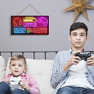 Little Man Cave, Gaming Wooden Door Sign for Little Boy Gamer Room Decor, Nursery Playroom Hanging Decor (6"x12")