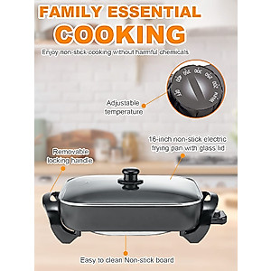Extra Deep Electric Skillet Nonstick - 16 Inch Frying Pan With Glass lid, Server for 4 Perple or Family, for Frying, Steaming, Boiling, Easy to Clean,Dishwasher Safe