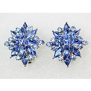Faship Blue Crystal Clip On Earrings - Blue
