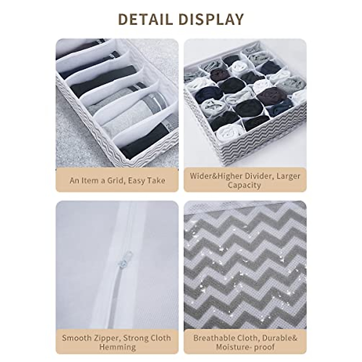 SandKing 6PACK Drawer Organizers Dividers, Clothes Wardrobe Organizer Bins Storage box with Cardboard for Sorting Baby Clothes, Underclothes, Scarf