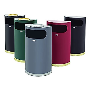 Rubbermaid Commercial Products Half-Round Steel Trash Can, 9-Gallons, Anthracite, Side Opening Indoor/Outdoor Garbage Can for Lobby/Office/School/Restaurant