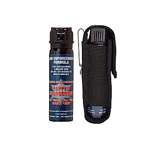 Pepper Enforcement 4 oz. Fogger Pepper Spray with Metal Belt Clip Holster for Self Defense - Maximum Strength 10% OC Fog Formula, Flip Top Safety Tactical Design, Personal Protection Devices