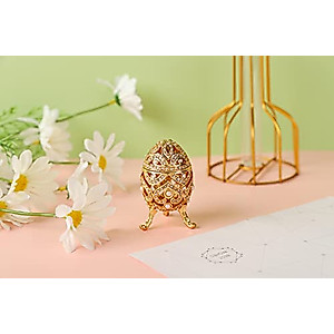 FASALINO Faberge Egg Jewelry Trinket Box with Hinged Classic Hand-Painted Ornaments Metal Vintage Craft Gift for Home Decor, Gold