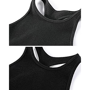 ODODOS Women's 2 Pack Seamless Tank Tops Racerback Ribbed Sleeveless Crop Top, Black Charcoal, X-Small/Small