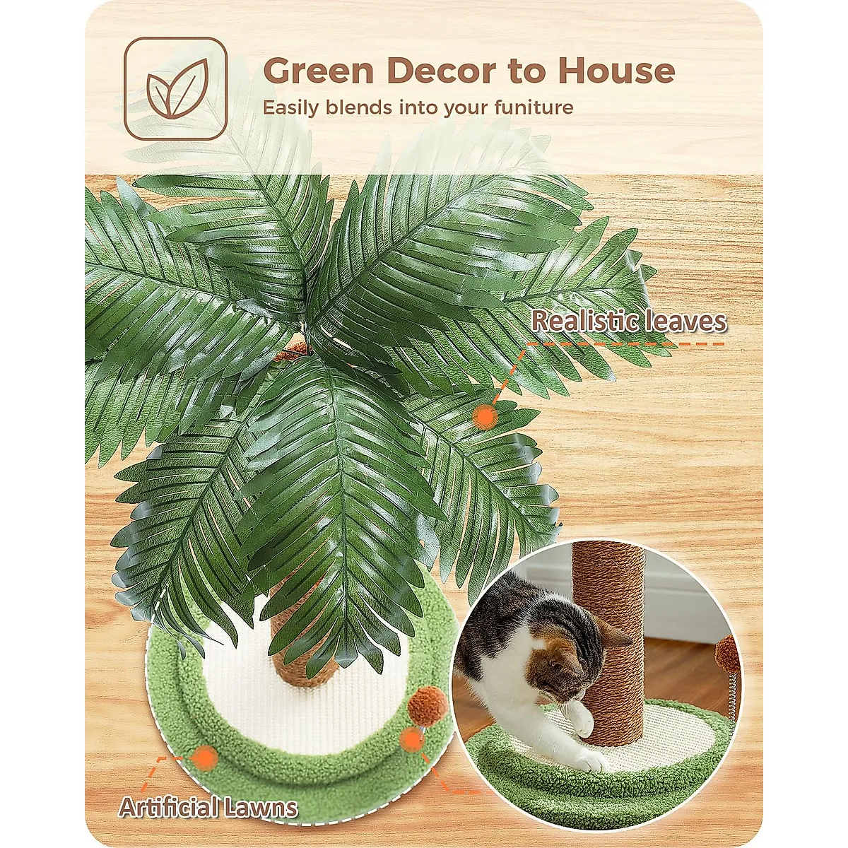 PETEPELA Cat Scratching Post, 33" Tall Cat Scratcher for Large Cats with Interactive Balls& 100% Sisal Covered Kitten Scratch Posts for Indoor Cats(Brown)