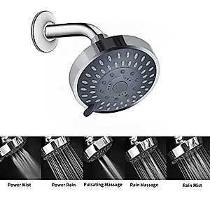Shower Head High Pressure Rain Fixed Showerhead 5-Setting with Adjustable Metal Swivel Ball Joint - Relaxed Shower Experience Even at Low Water Flow & Pressure Aisoso