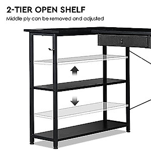 Ｍａｉｈａｉｌ Maihail Home Office Desk with Drawers and Shelves, 55” Computer Corner Desk for Small Space, Small L Shaped Desk with Side Storage for Bedroom, Black