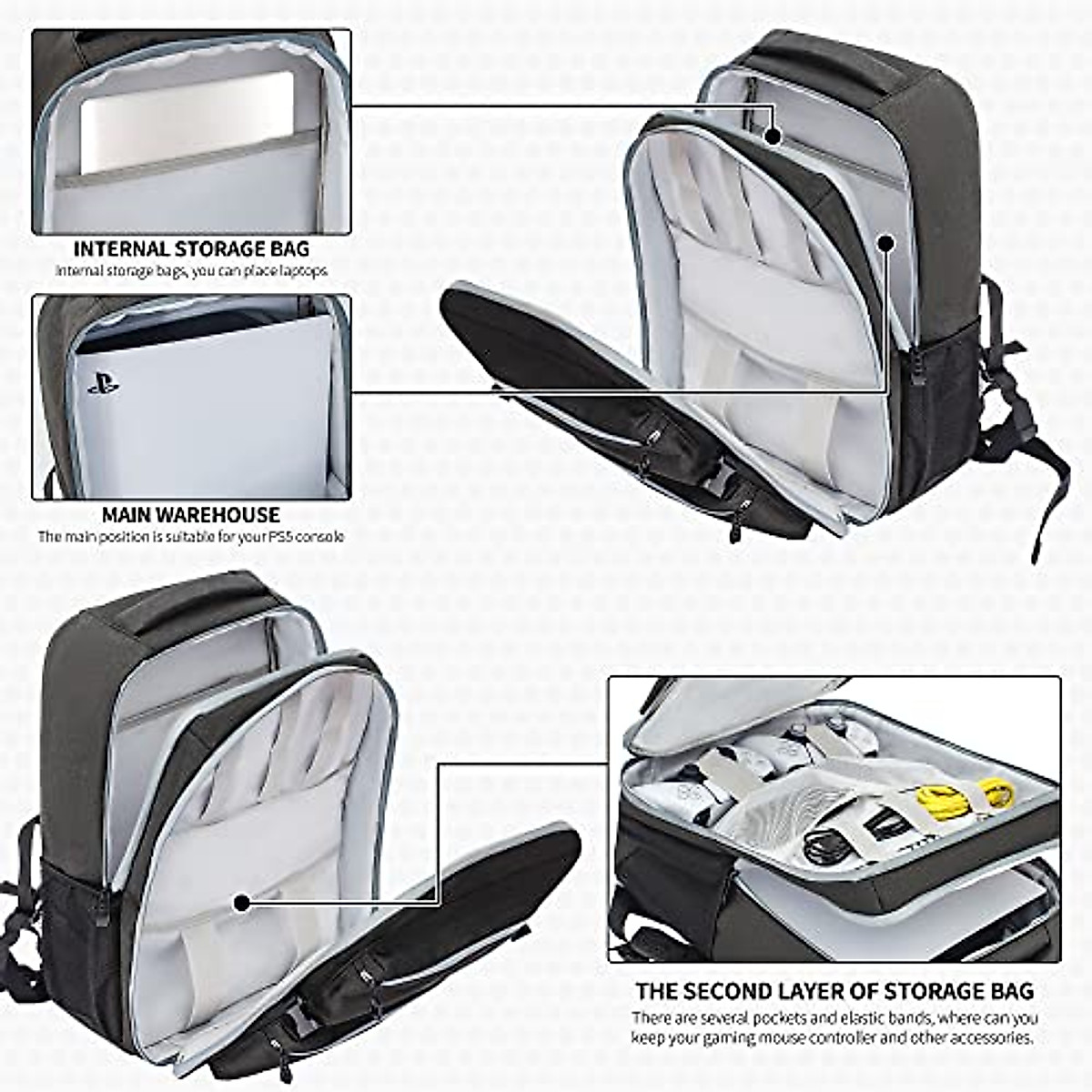 AKOZLIN Travel Gaming Console Backpack Compatible with Play Stantion 5 4 PS5/PS4/PS4 Pro/PS4 Slim/Xbox One X S