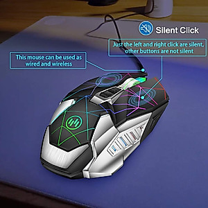 VEGCOO Wireless Gaming Mouse, Silent Click Wireless Rechargeable Mouse with Colorful LED Lights and 3 Level DPI Ergonomic Optical Gamer Mice for Laptop and Computer (C20 Black)