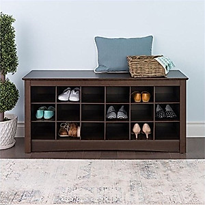 Pemberly Row 18 Cubby Shoe Storage Bench in Espresso