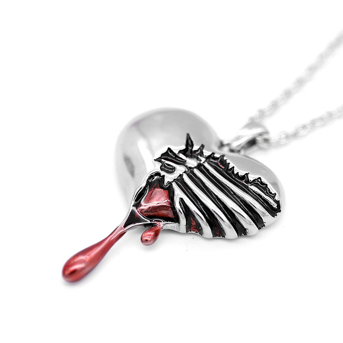 Controse Silver-Toned Stainless Steel Bleeding Heart Necklace with Pendant (17" - 19" Adjustable Chain)