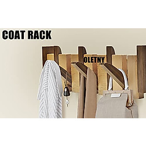 OLETNY Coat Rack Wall Mount Wood, Coat Hooks Wall Mounted Wooden with 6 Flip-Down Hooks for Entryway, Bathroom, Bedroom, Kitchen and More