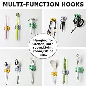 XoYoZo 4 pcs Silicone Toothbrush Holder Multi-Function Hook Waterproof self Adhesive Single Toothbrush Hook Plug Holder for Wall for Hanging Bathroom Kitchen Living Room Office