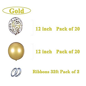 AULE Party Balloons Pack of 42 - Metallic Gold Balloons & Gold Confetti Balloons and 64ft Ribbons - 12 Inch Balloons Decorations Set