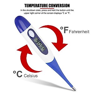 Livestock Pet Thermometer with LED Display Memory Function,Fast Digital Veterinary Thermometer,Flexible Probe for Temperature Measurement for Dogs Cats Horse Cattle (with Battery)