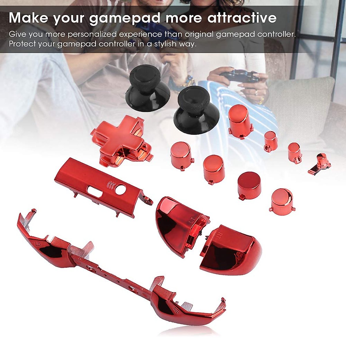 Full Set for Xbox One Slim, Thumbsticks Buttons Mod Replace Part Accessory for Microsoft Xbox One Controller 3.5mm Jack (Red)