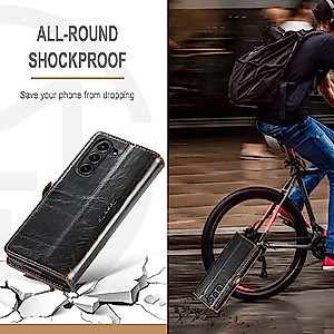 Peenpunk for Samsung Galaxy Z Fold 5 Wallet case, Leather Galaxy ZFold5 Wallet Case with Card Holder Flip Kickstand Magnetic Folio Cover (Brown)