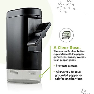 Refillable Sea Salt and Pepper Grinder - Traditional Ceramic Peppercorn Grinder, Pepper Mill by PepperMate (Black)