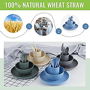 AR Kitchen Wheat Straw Dinnerware Set - 28-Pcs Unbreakable Dinnerware Set with Plates, Bowls, Cutlery, Drinking Cups - Eco-Friendly Natural Wheat Straw - Non-BPA Food-Grade Microwave-Safe Dinnerware
