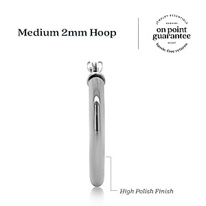 KEZEF 14K Real Gold Hoop Earrings for Women - 2mm Thickness, Lightweight Tube Hoops for Women with High Polish Finish in 14 kt White Gold - 25mm / 1" Diameter