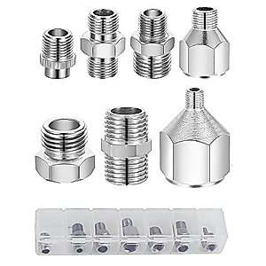 HUBEST 7 pcs of airbrush adaptor set airbrush fitting airbrush connector kit Airbrush Threaded Plug for Connecting Airbrush and air Compressor with Transparent plaxtic Box