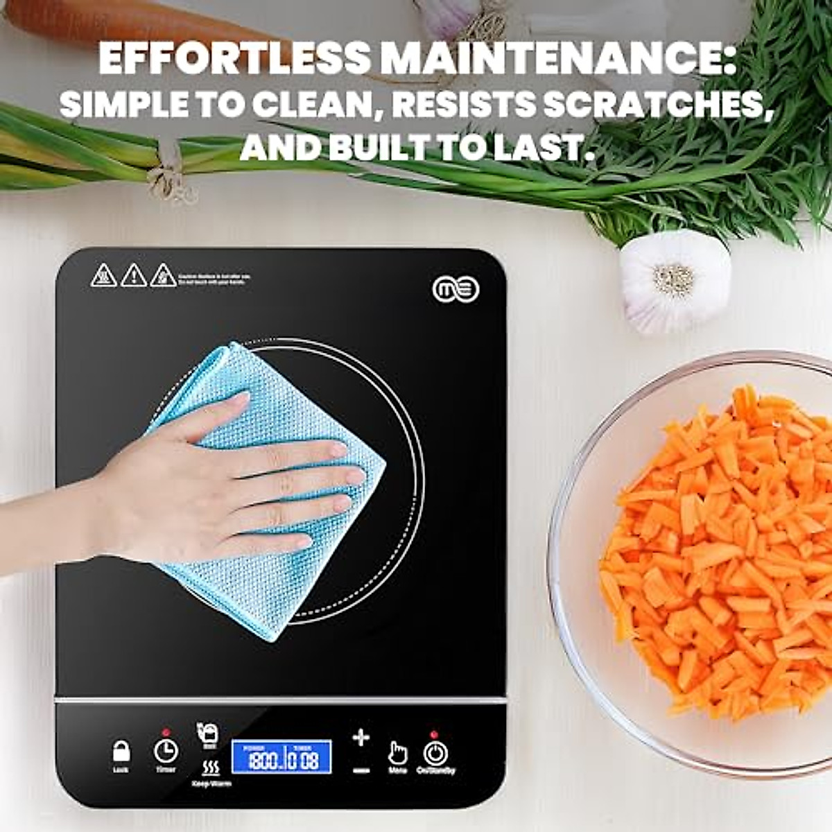 OMEO Portable Induction Cooktop Hot Plate Countertop Burner 1800 Watts Induction Burner with LCD Sensor Touch, LED Display, 10 Temperature Levels, Child Safety Lock, Auto Shutoff Function