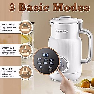 Arcmira Automatic Nut Milk Maker, 20 oz Homemade Almond, Oat, Soy, Plant-Based Milk and Dairy Free Beverages, Almond Milk Maker with Delay Start/Keep Warm/Boil Water, Soy Milk Maker with Nut Milk Bag, White