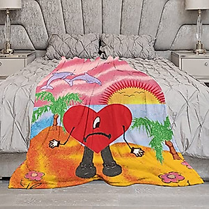 Bad Cute Bunny Cartoon Music Blanket,Flannel Throw Blankets,Ultra-Soft Cool Luxury Blanket Suitable for Couch Sofa Bed Home,Gifts for Women and Men Fans 50X40 inch(Bad 1, 50"X40")