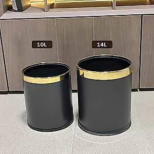 YOJIA 3.7 Gallon/14L Black Bathroom Trash Can Metal, Double Walled Waste Paper Basket, Bathroom Garbage Can, Elegant, Modern Office Waste Basket, for Bedroom, Kitchen, Hotel, Cafe, Business(14L black)