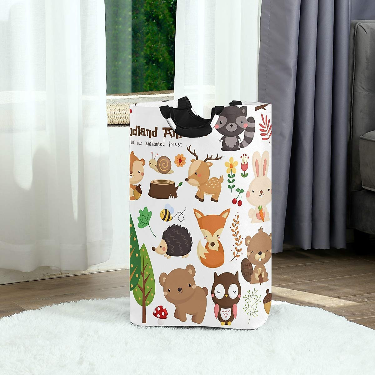 OREZI Woodland Animal Laudry Hamper,Waterproof and Foldable Laundry Bag for Storage Dirty Clothes Toys in Bedroom,Bathroom Dorm Room