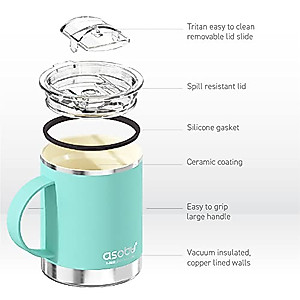 asobu Ultimate Stainless Steel Ceramic Inner Coating Coffee Mug with Double Walled Copper Lining Insulation,12 Ounces - Valentin's Day Gift (Mint Green)