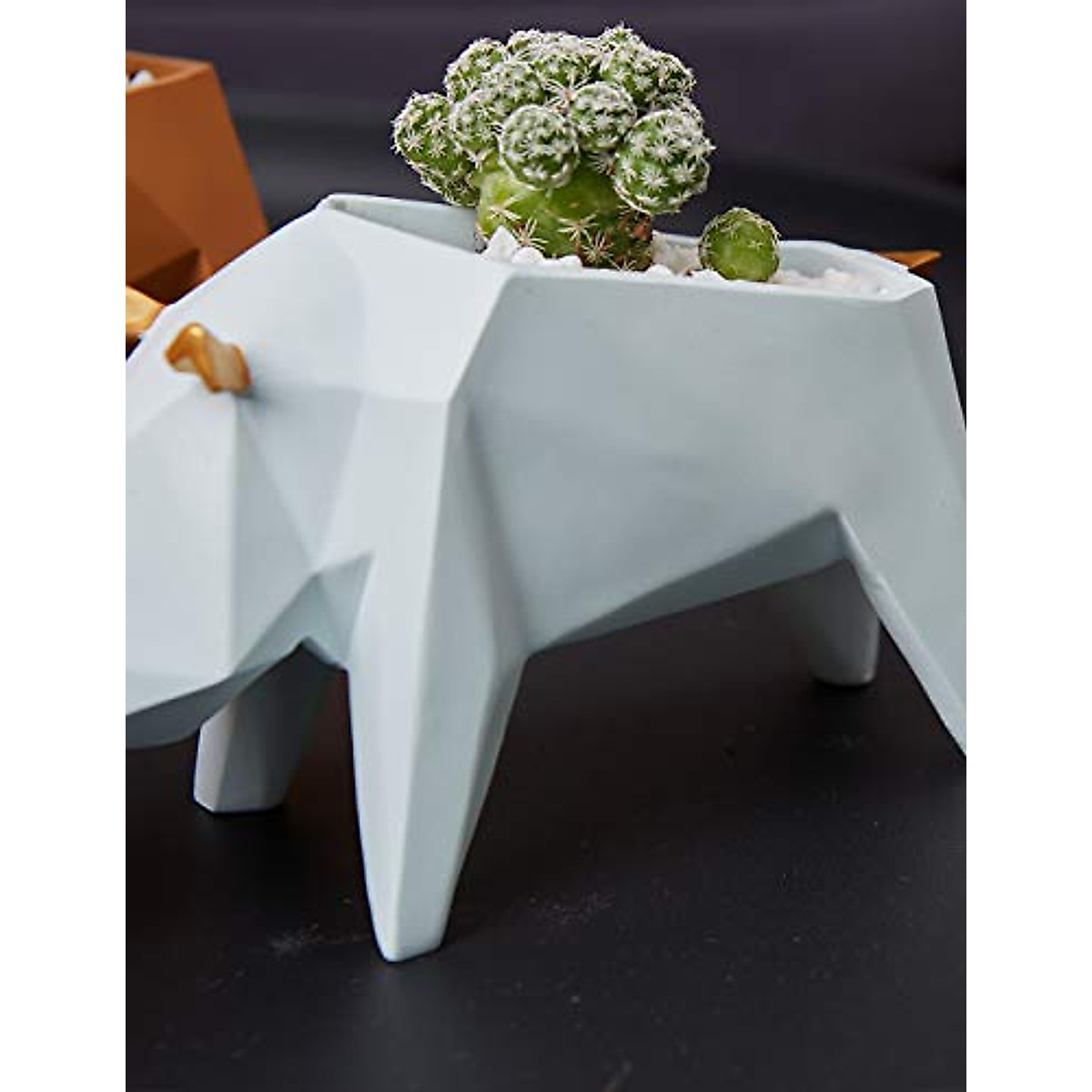 HAUCOZE Succulent Planter Rhino Statue Decor Animal Gifts Modern Sculpture Figurine Geometric Crafts Arts Polyresin Flower Pot 7.1inch