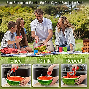 Sleeké Watermelon Slicer & Cutter New Extended Silicone Cushioned Handle Made to Slice and Serve with Ease - Stainless Steel - No Mess, Less Stress