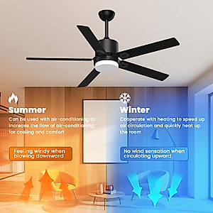 alescu Black Ceiling Fans with Lights - Outdoor Ceiling Fan with Remote/APP Control, 52 Inch Modern Ceiling Fan for Patio, Bedroom Living Room