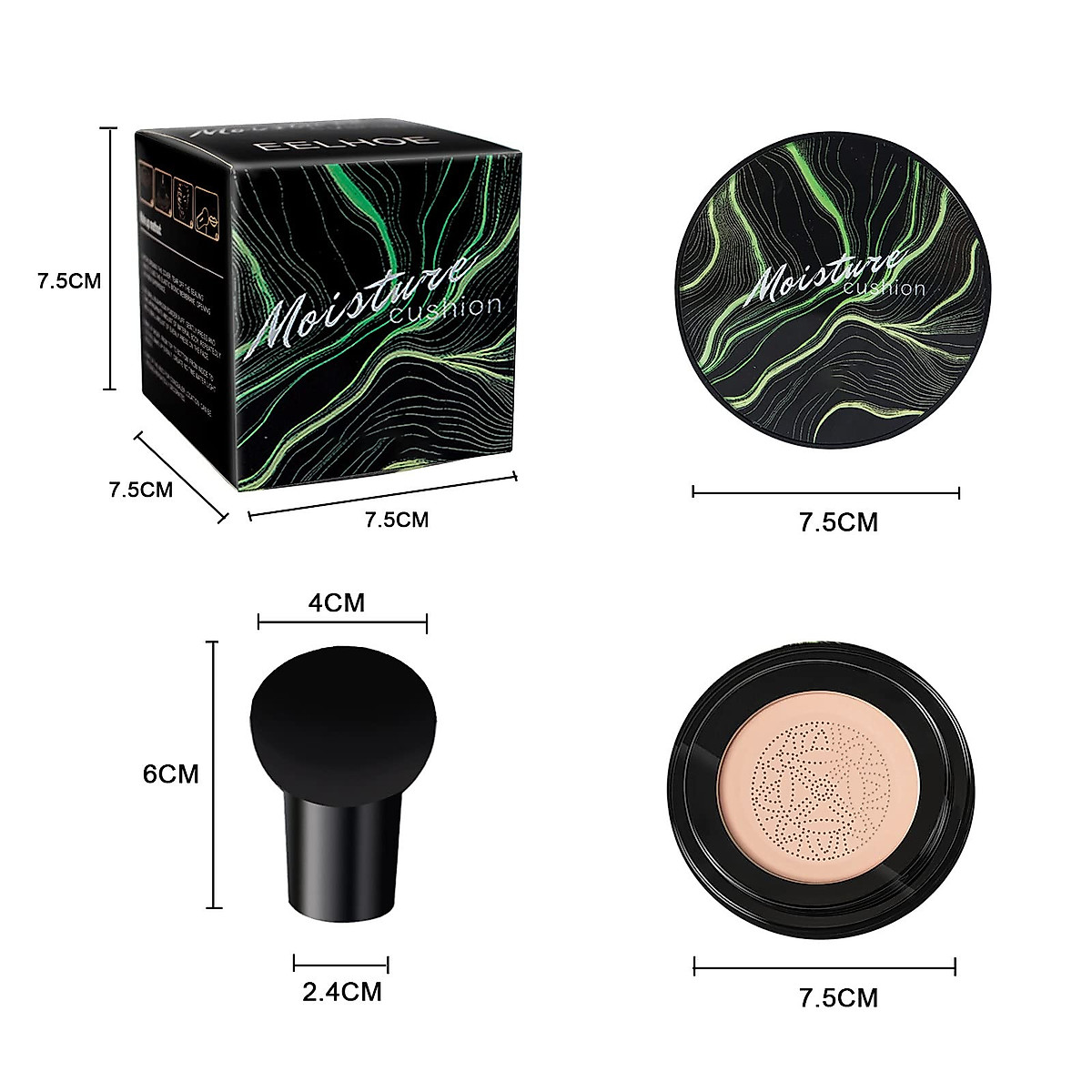 ELAIMEI Mushroom Head Air Cushion CC Cream, BB Cream, Moisturizing Concealer, Moisturizing BB Cream Makeup Base Long Lasting with Mushroom Makeup Sponge, Easy to Apply, Round (Natural)