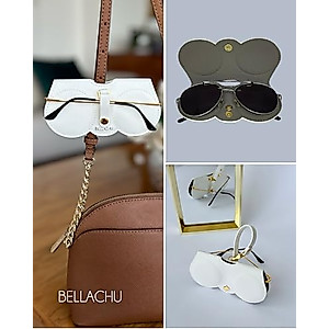 BellaChu Premium Vegan Leather Soft Eyeglasses and Sunglasses Case for Women – Slim, Cushioned, Travel-Friendly, with Strap (White, Medium)