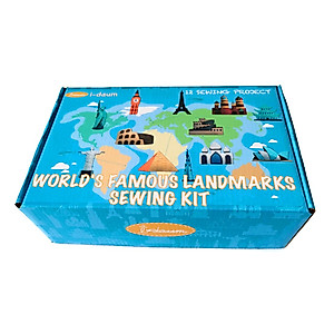 i-daum Sewing Kit for Kids - Worldwide Landmarks Craft kit w. World map, Information Cards, Educational Arts & Crafts Gift for Boys and Girls Ages 8-12, DIY Kid Felt Sewing Project Includes 37 Items