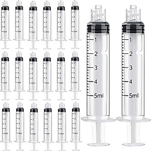 TecUnite 20 Pack Syringe Without Needle, Plastic Curved Syringes for Epoxy Resin, Craft, Feeding Pets Animals, Oil or Glue Applicator(5 ML)