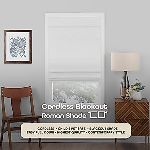 Cordless Roman Shades for Windows - 29 Inch Width x 64 Inch Length (White) - Blackout Polyester Window Privacy Blinds for Bedroom, Kitchen & Dining Room by Achim Home Décor