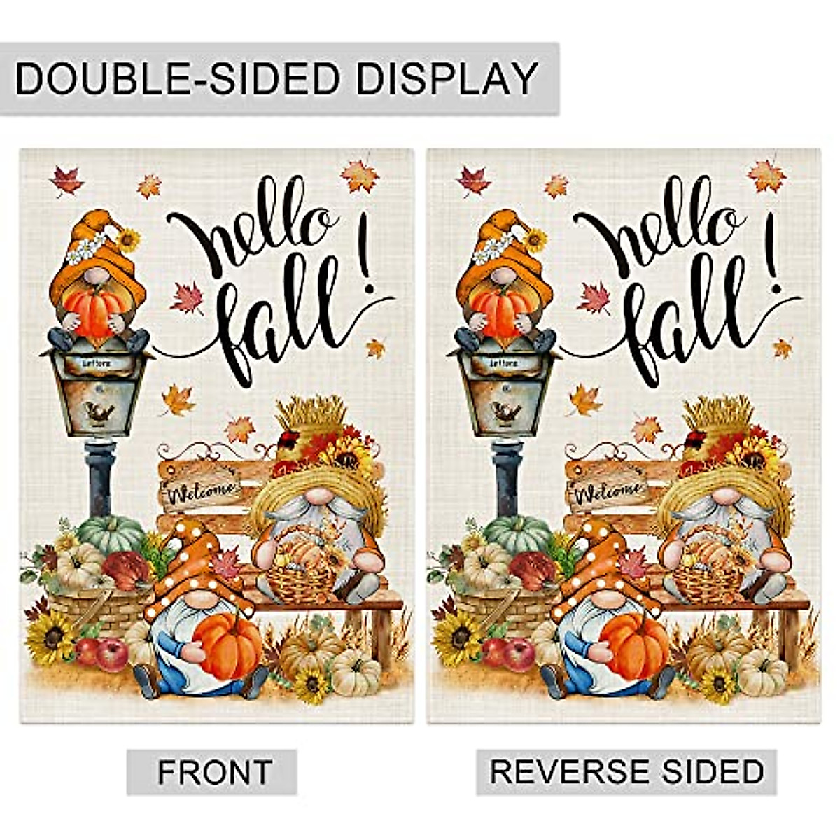 Teacenity Fall Outdoor Decorations, Hello Fall Garden Flag 12x18 Inch, Pumpkin Gnome Fall Decorations for Home, Seasonal Farmhouse Fall Outdoor Decorations…