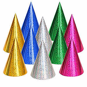 Lainrrew Metallic Foil Party Cone Hats - 50 Pcs Colorful Paper Art Craft Caps for Birthday Parties, Wedding, Christmas, Kids & Adults