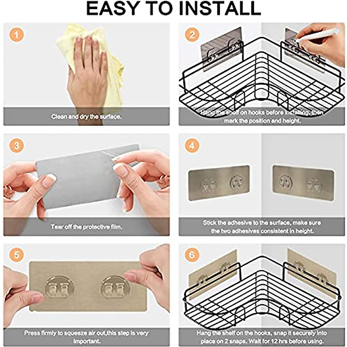 Corner Shower Caddy 2-Pack, Bathroom Shelf with 4 Pack Powerful Adhesive Hooks, 2-in-1 Organizer Storage for Toilet, Kitchen, and Dorm.