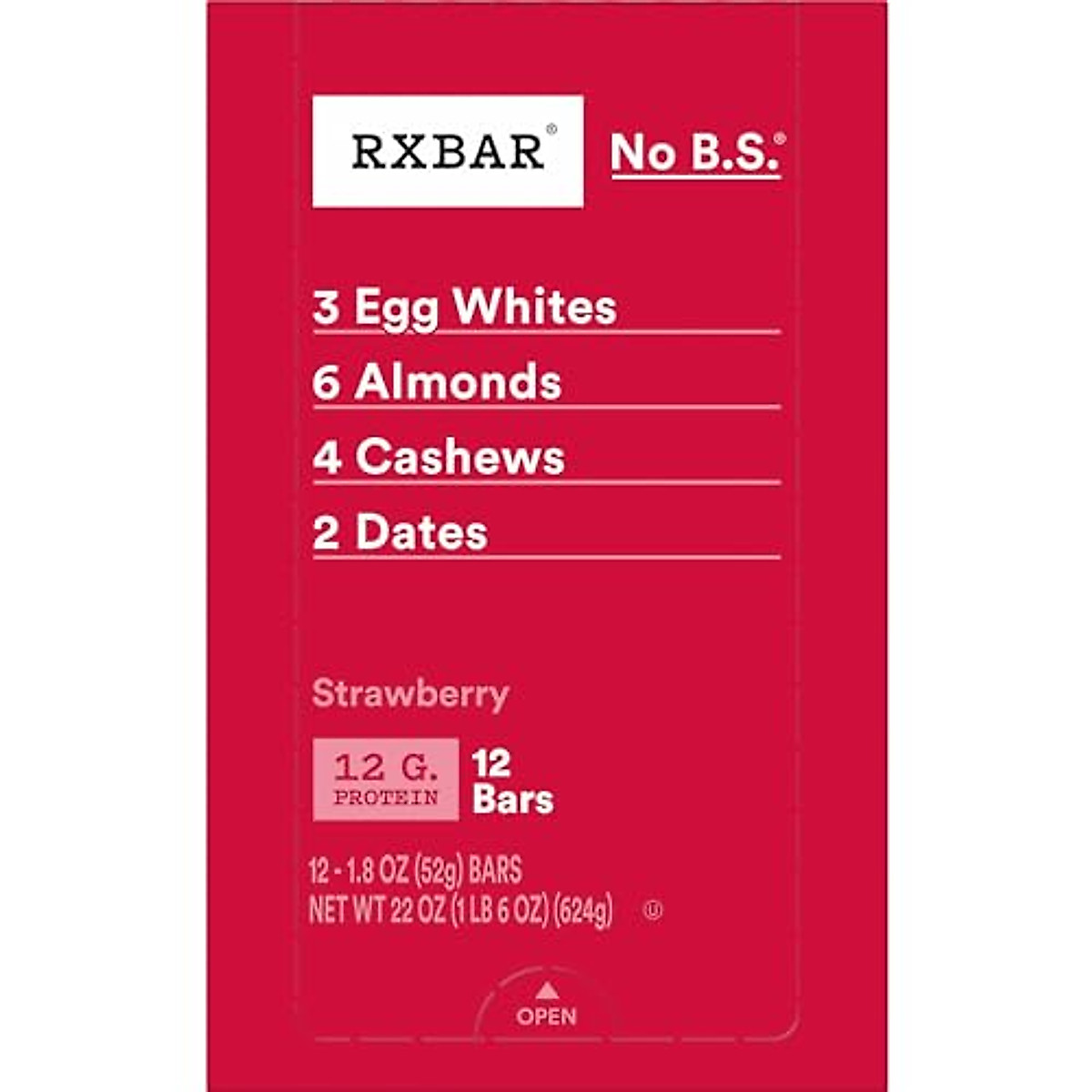 RXBAR Protein Bars, 12g Protein, Gluten Free Snacks, Strawberry, 22oz Box (12 Bars)