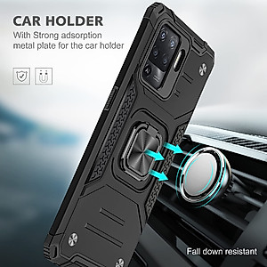 Chengmi ZMONE for Oppo Reno 5 LiteOppo A94 4G F19 Pro Case with Screen Protector 2 Pack Military Grade Heavy Duty Shockproof Case Cover with Magnetic Ring Kickstand Black