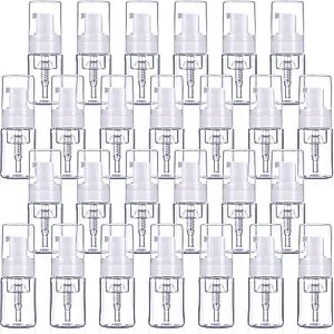 50 Pack Foam Pump Bottle 1oz/ 30ml Refillable Dispenser Travel Size Plastic Mini Foam Pump Bottle Lash Shampoo Bottles Portable Clear Mini Foaming Bottle for Shampoo Cleaning Lash Cosmetics Packaging