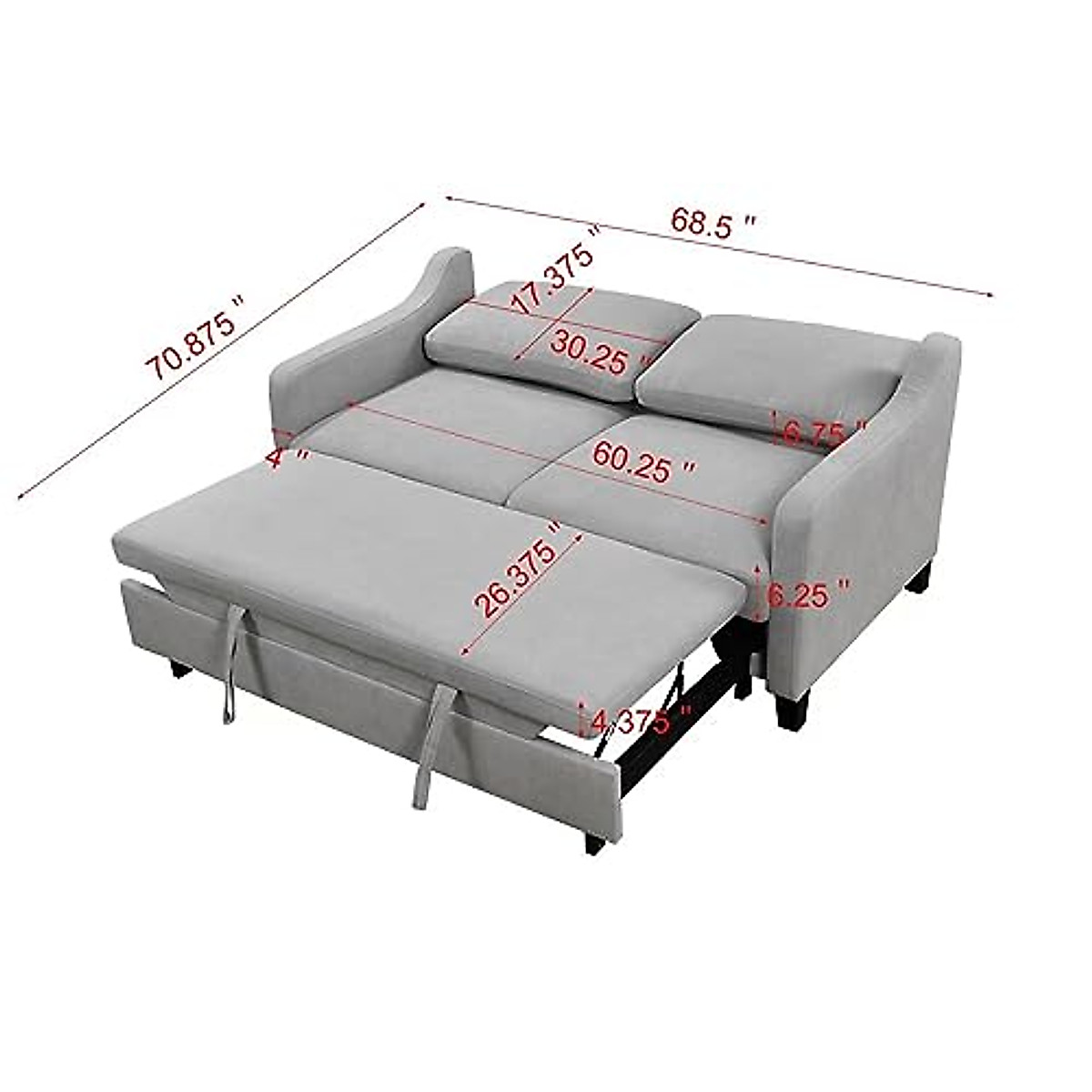 ERYE Light Gray Queen Size with 2 Pillows Modern Futon Sofa Loveseat Convertible Sleeper Couch Bed for Small Space Apartment Office Living Room Furniture Sets,Tufted Upholstered Love Seat