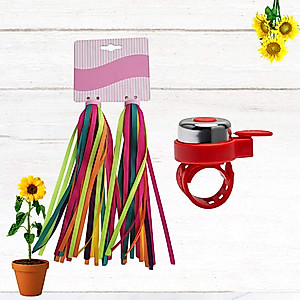 BESPORTBLE 2Pairs Bike Streamers Ribbons+ 1 Bicycle Bell Set Scooter Grips Tassels Bike Accessories for Kids Boys Girls(Random Color Tassels and Red Bell)