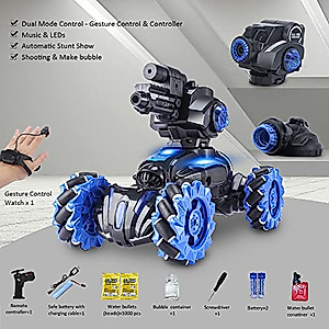 CXJ RC Tank Car, 3 Turret Remote Control Car, RC Tank That Shoots Water Bullets, 4WD RC Stunt Car with Chase Light Control, Bubble, Spray, 360°Rotating, LEDs Music, Toy Gifts for 8-12 Boys Kids