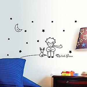 Hatop Stars Moon The Little Prince Boy Wall Sticker Home Decor Wall Decals Kids Bedroom (Black)